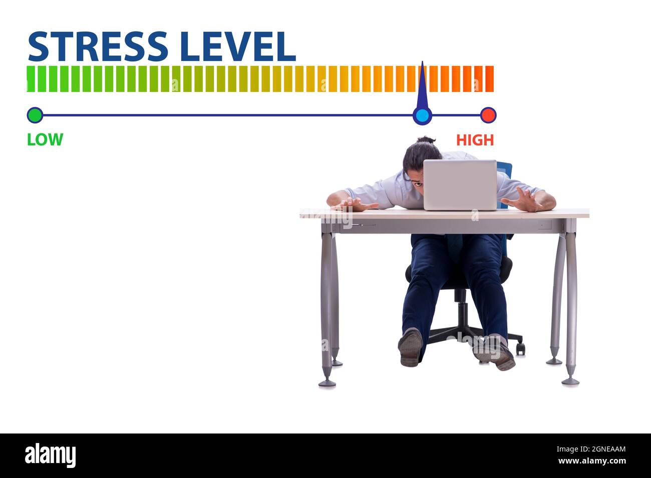 Businessman with the meter measuring his stress level Stock Photo - Alamy