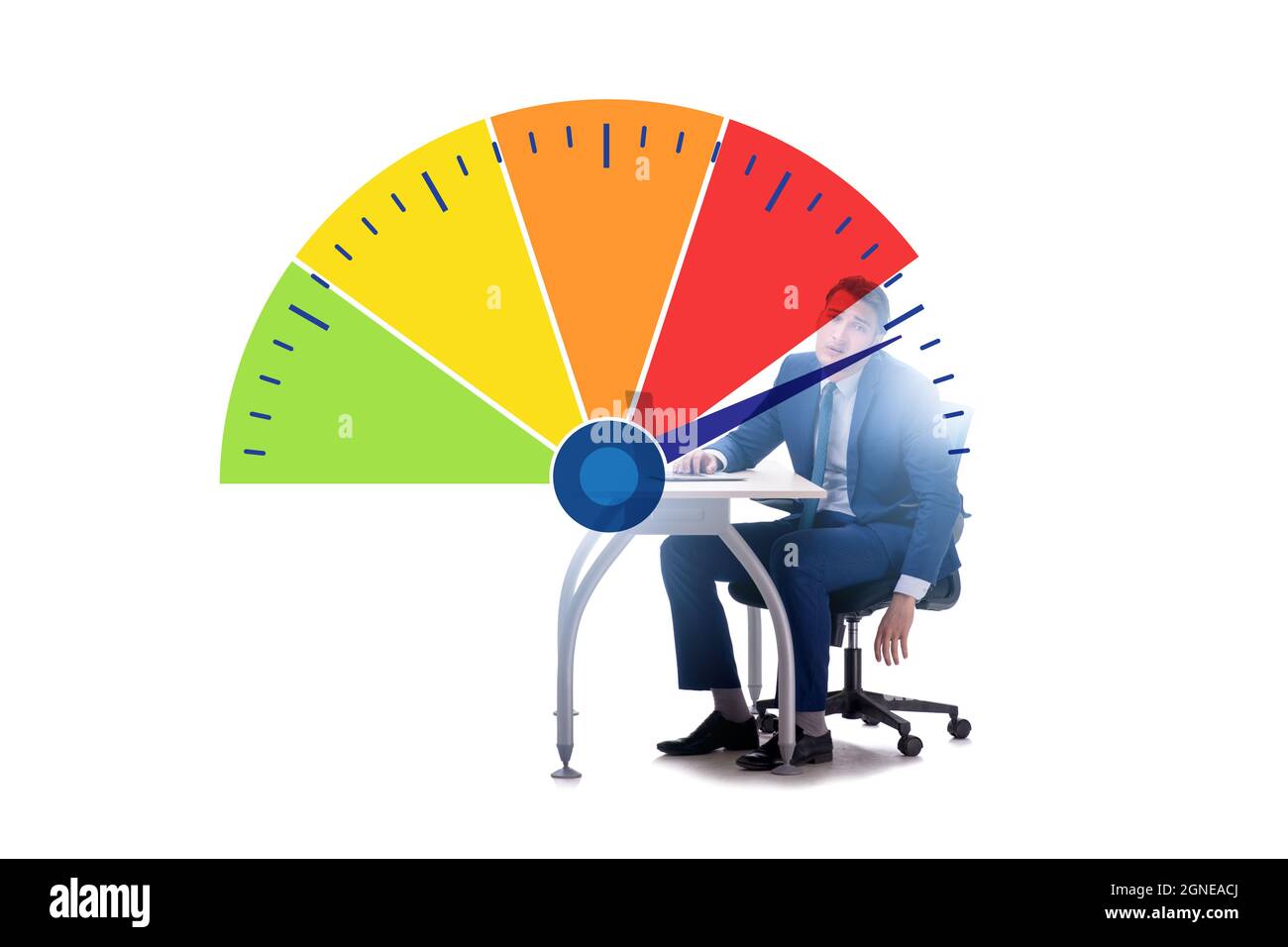 Businessman with the meter measuring his stress level Stock Photo - Alamy