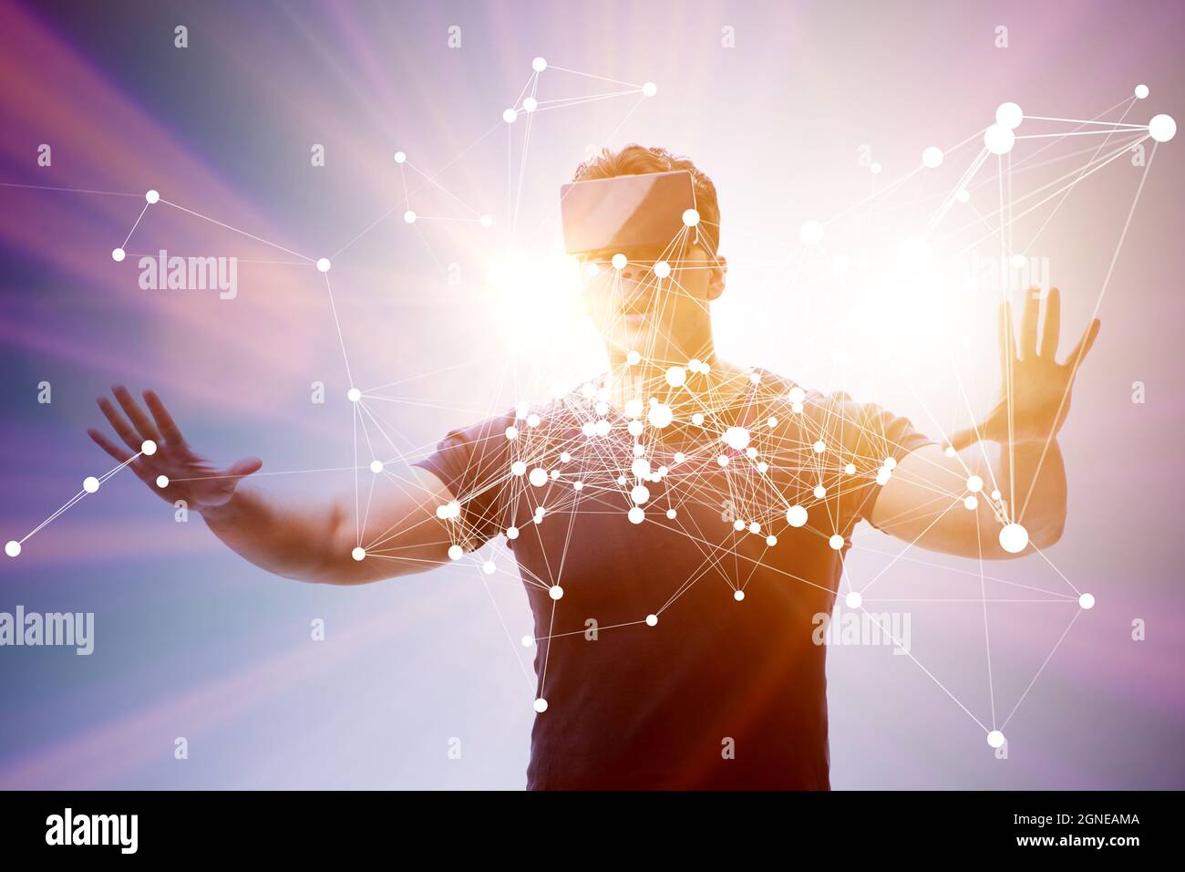 Man in neural network concept with the VR glasses Stock Photo - Alamy