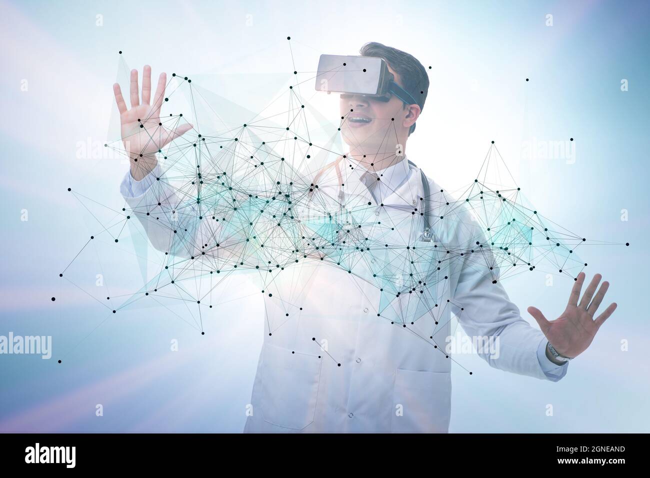 Man in neural network concept with the VR glasses Stock Photo - Alamy