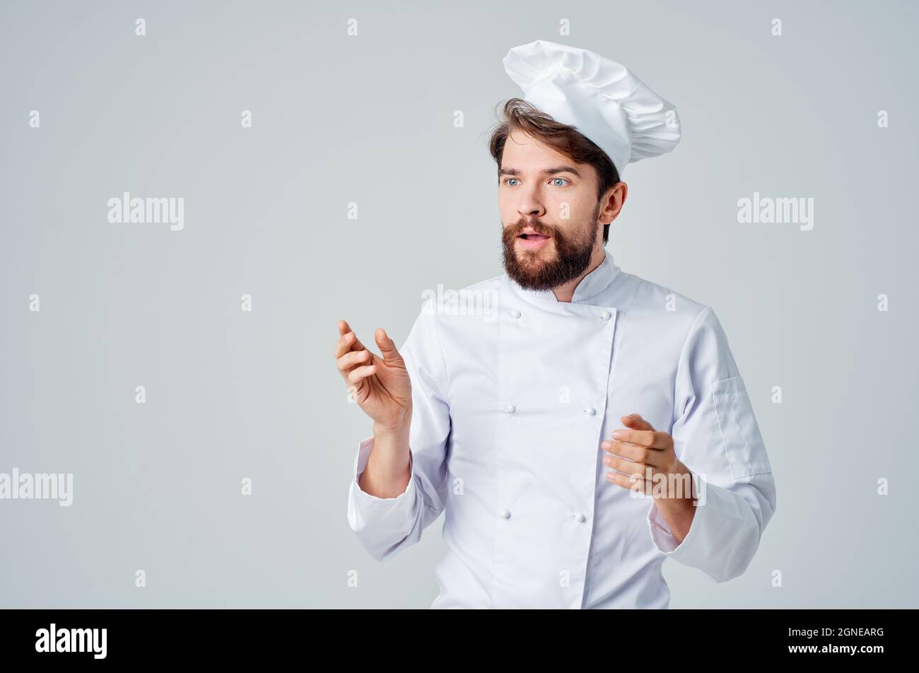 bearded man chef kitchen Job hand gestures Professional emotions Stock ...
