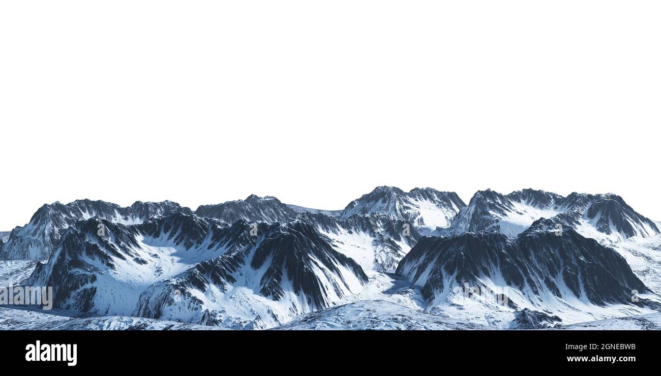 3D illustration snowy mountains Isolate on white background Stock Photo ...