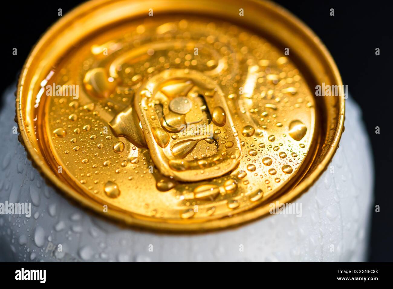 Top of beer can with condensation water droplets isolated Stock Photo ...