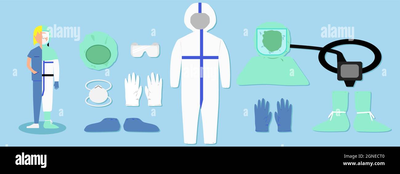 Vector set of medical personal protective equipment as disposable ...