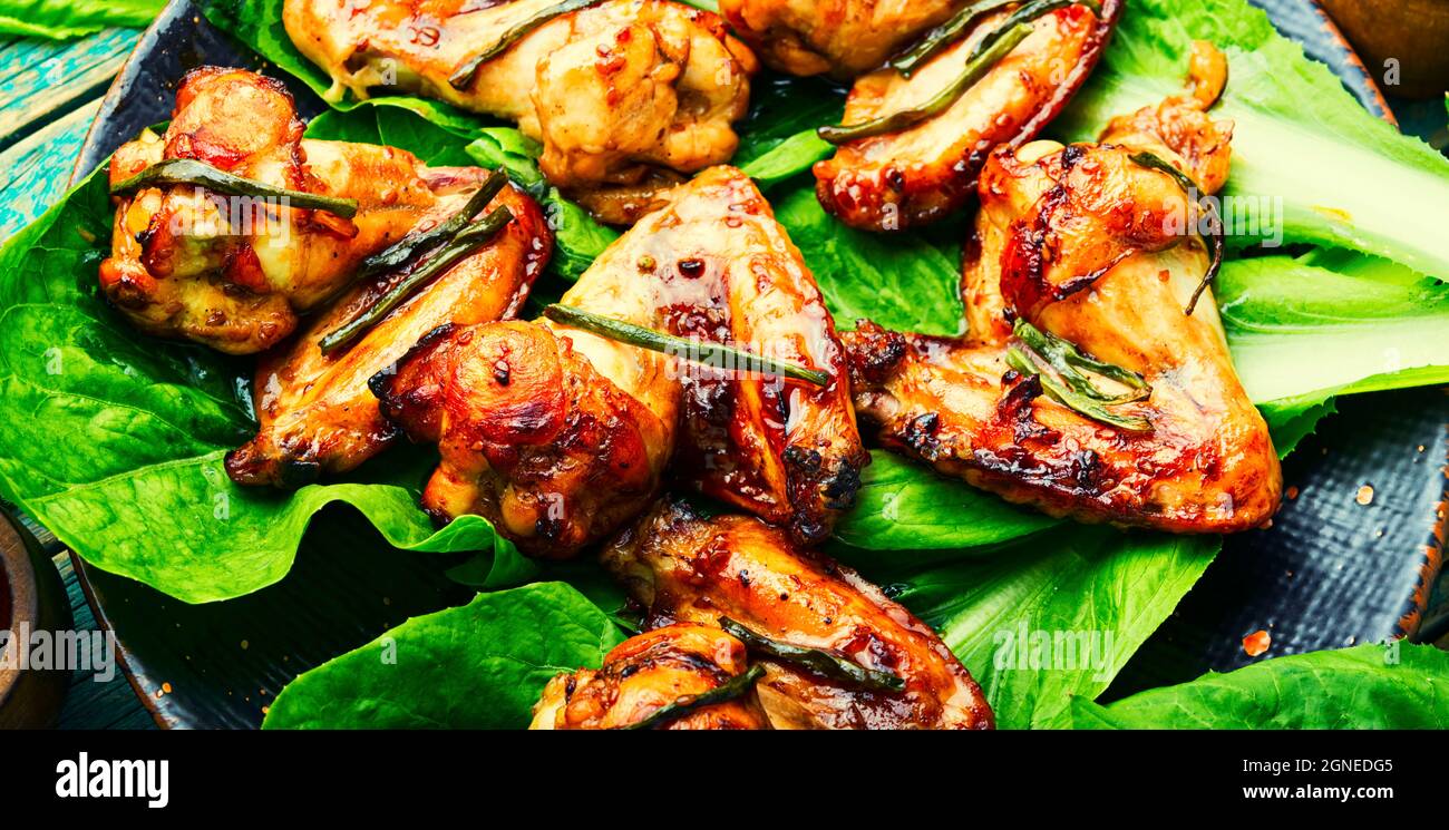 Chicken wings fried in teriyaki sauce.Appetizing chicken meat Stock ...