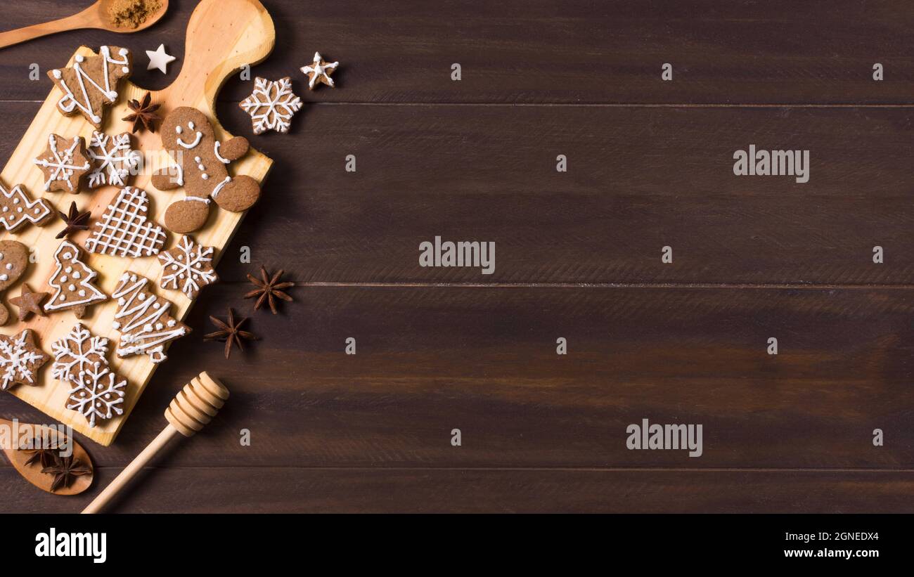 flat lay gingerbread cookies selection christmas with copy space. High ...