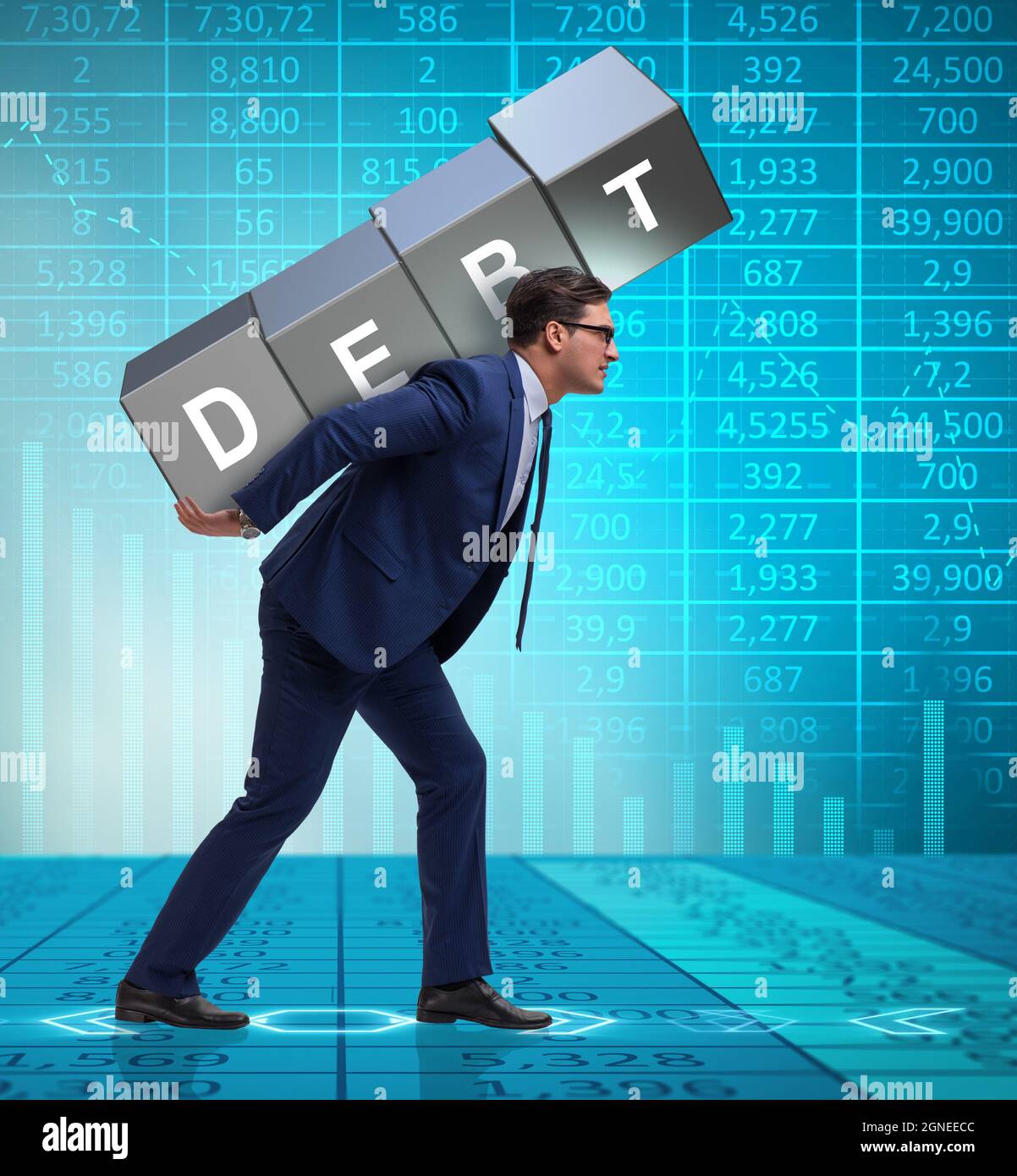 The man under the burden of loan Stock Photo - Alamy