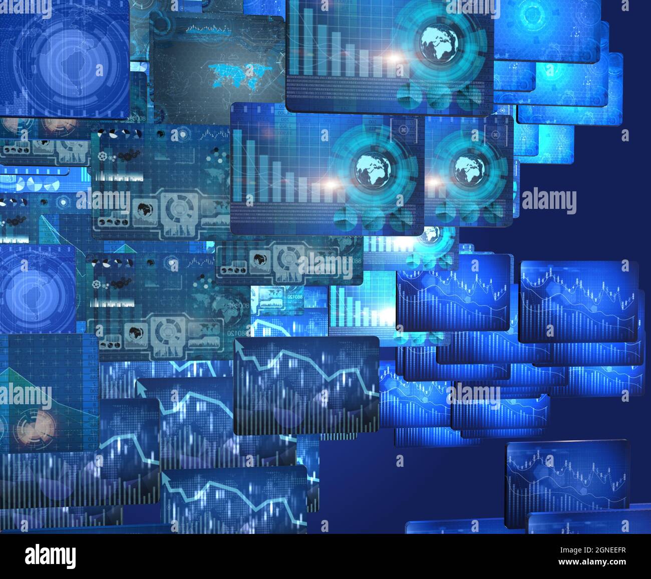 The many screen monitors with charts and graphs Stock Photo - Alamy