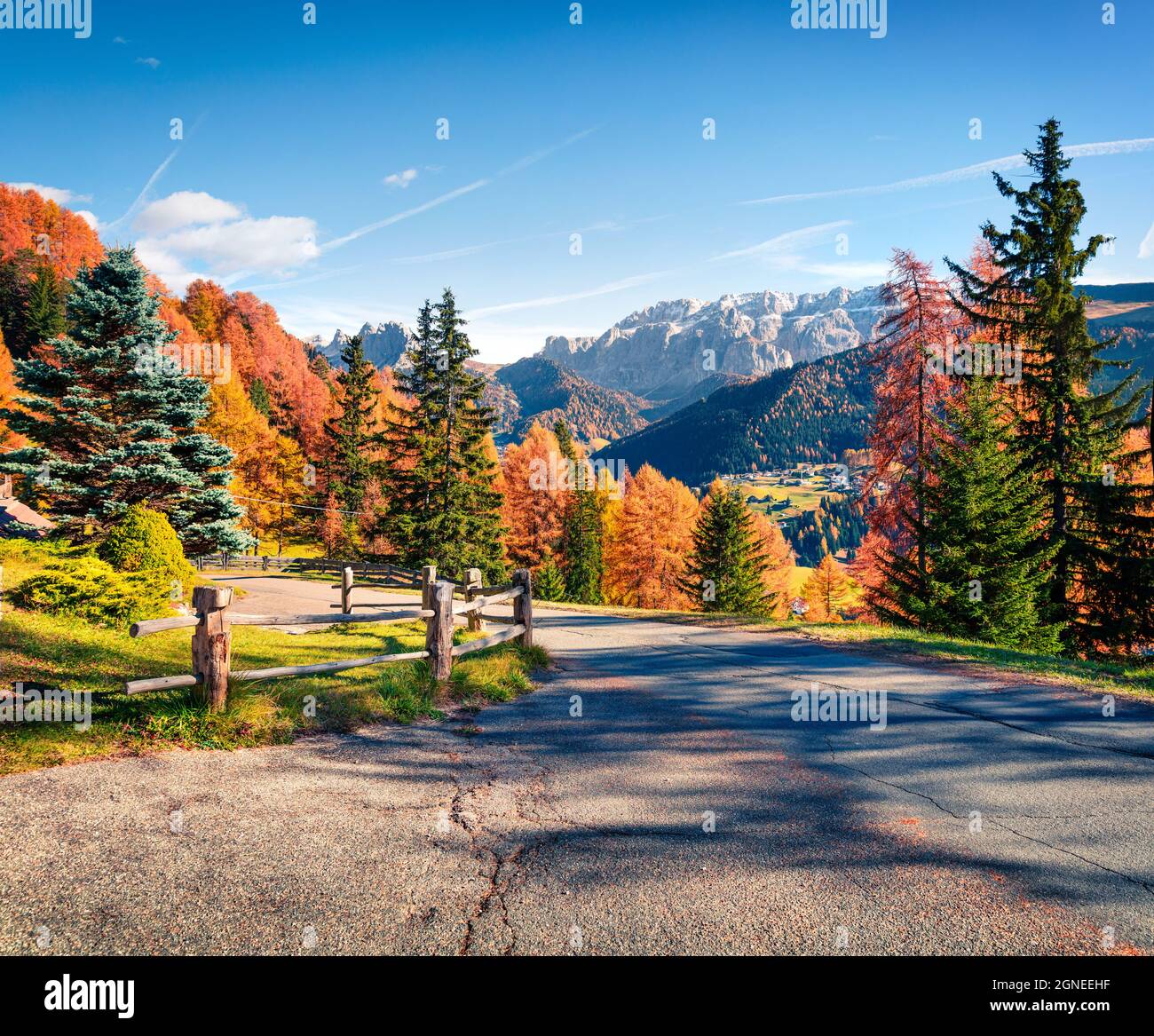 Impressive autumn view of Dolomite Alps. Colorful morning scene of ...