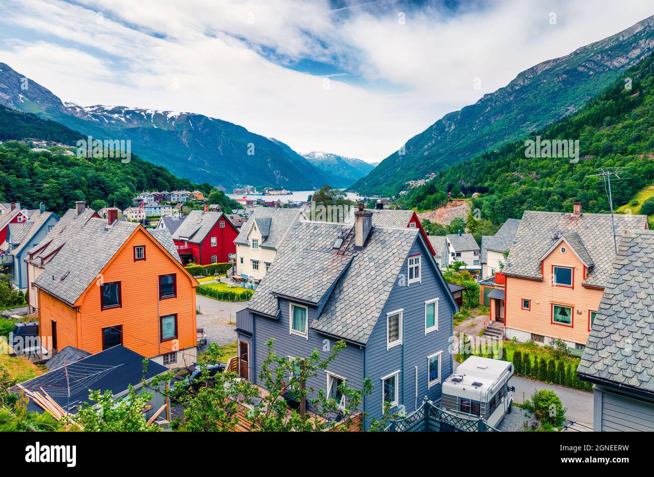 Typical Norwagian architecture in Odda town, Hordaland county, Norway ...