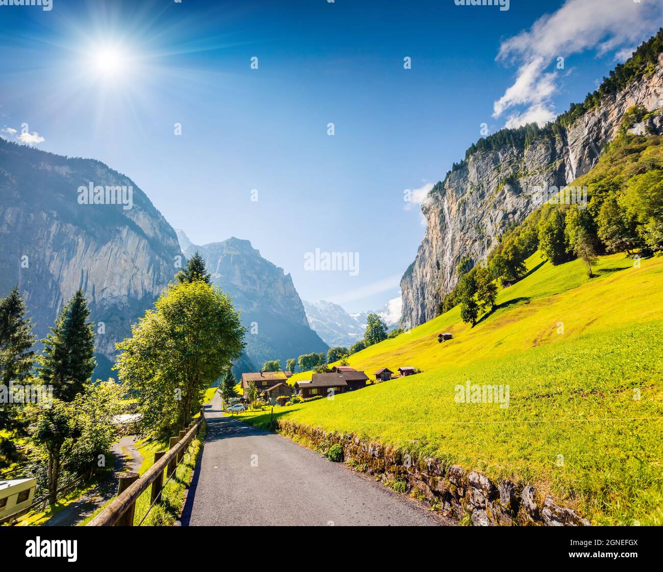 Nice summer view of Lauterbrunnen village. Splendid outdoor scene in ...