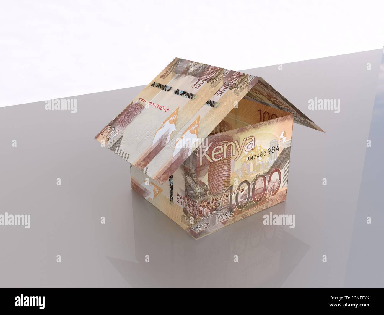 3d rendering of 1000 Kenyan shillings origami house on a plain ...