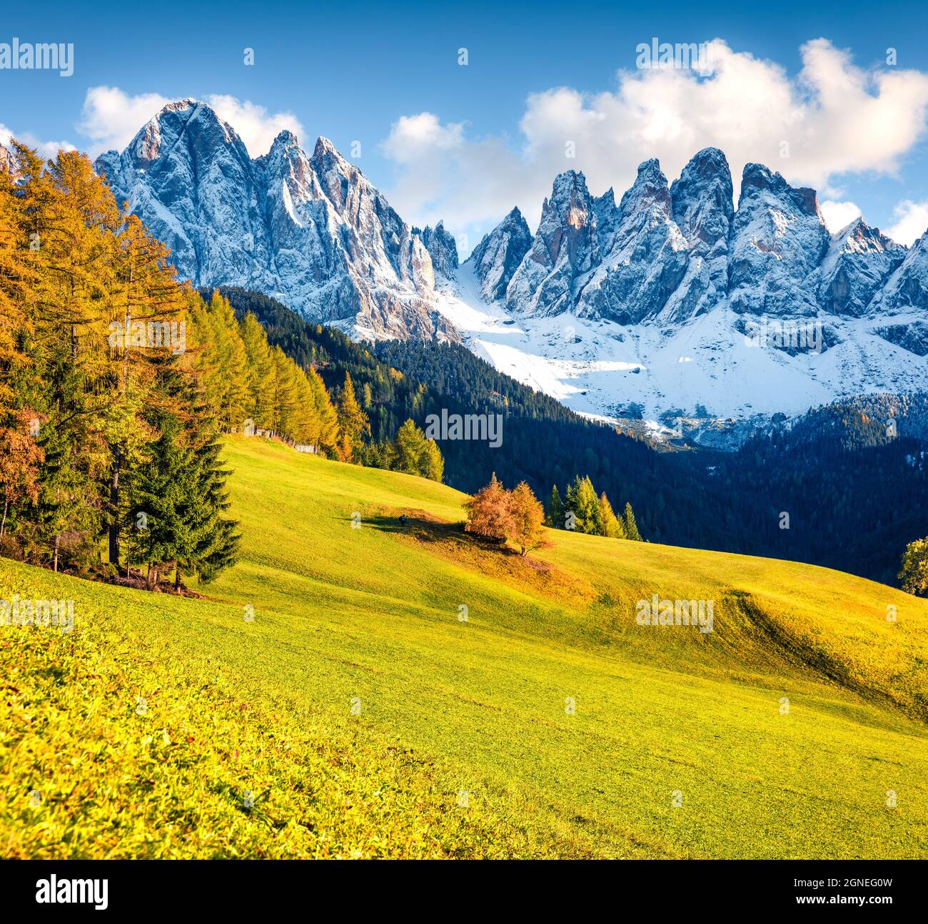 Great view of Santa Maddalena village hills in front of the Geisler or ...
