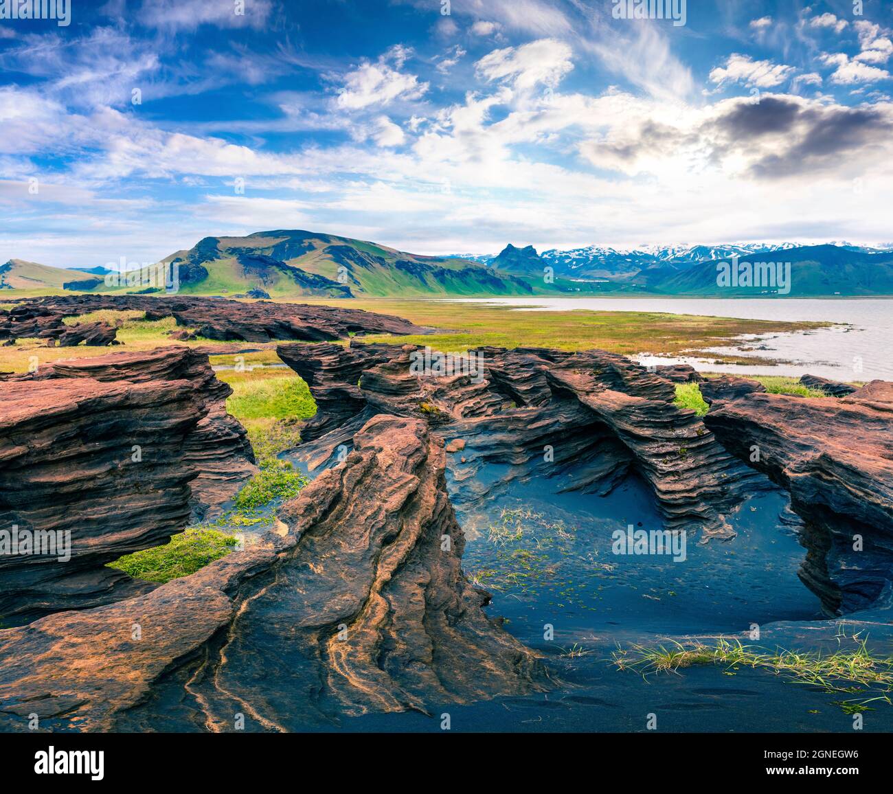 Impressive icelandic landscape on the south coast of Iceland. Colorful ...