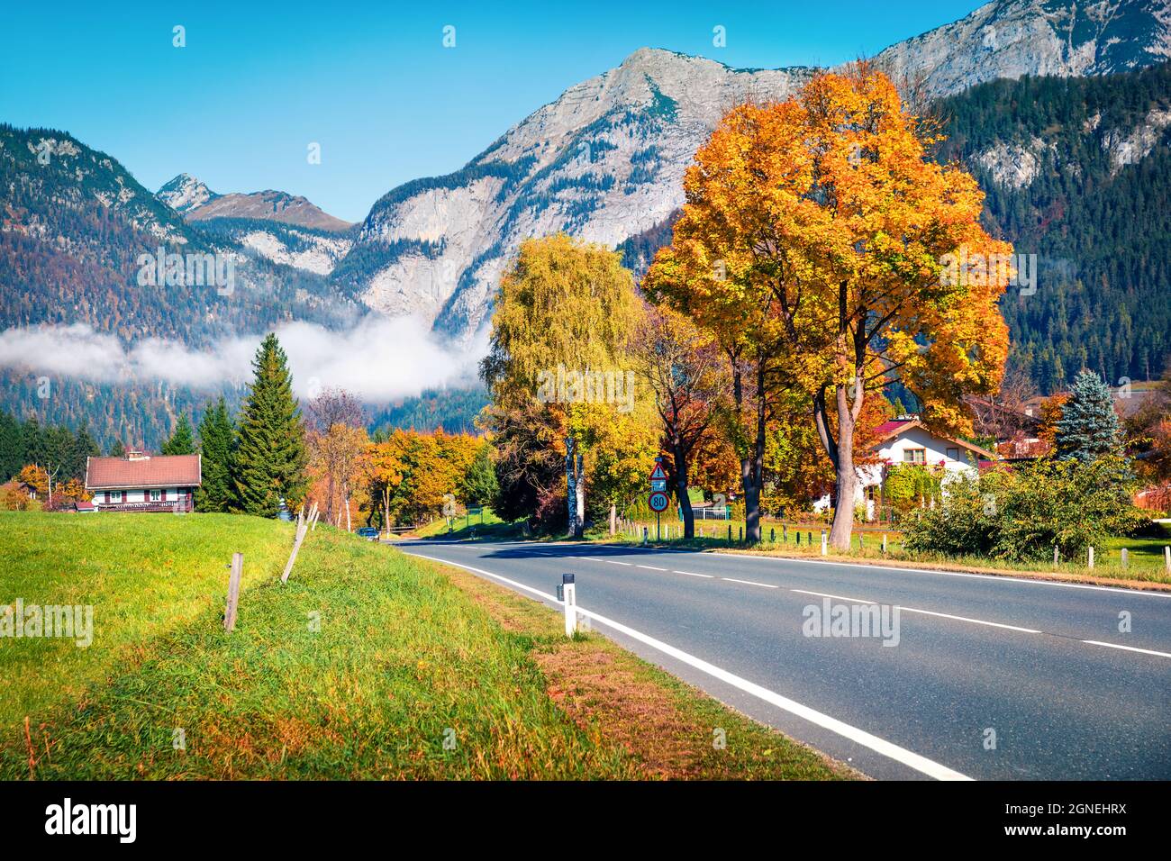 Colorful morning view of Saalfelden am Steinernen Meer town in the ...