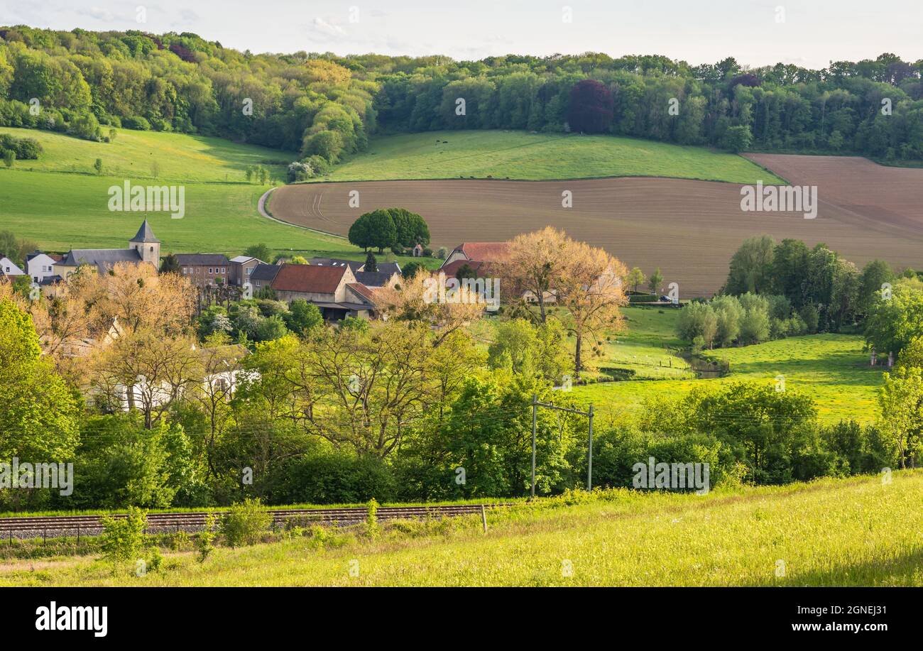 Panoramatic view over the village Schin op Geul in Province Limburg ...