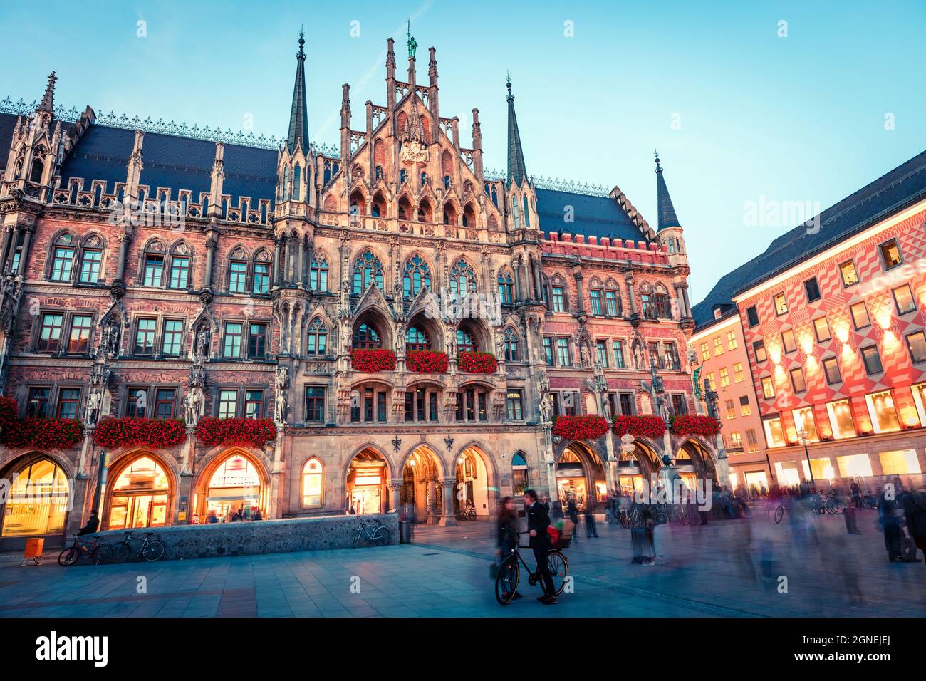 Great evening view of Marienplatz - City-center square & transport hub ...