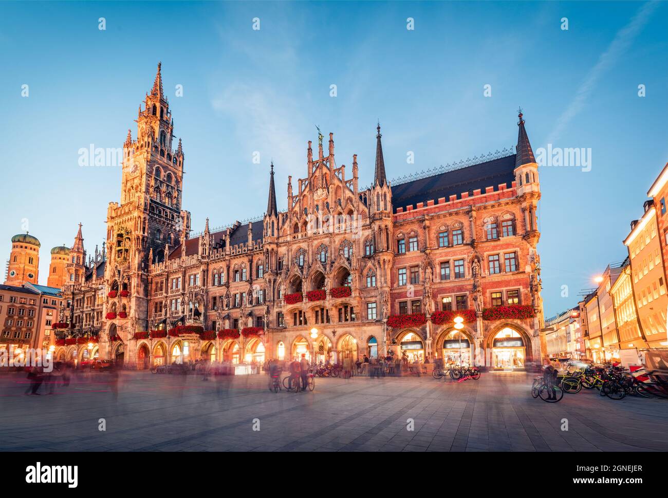 Great evening view of Marienplatz - City-center square & transport hub ...