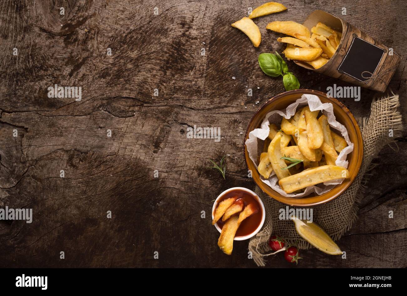 flat lay french fries bowl with copy space. High quality and resolution ...