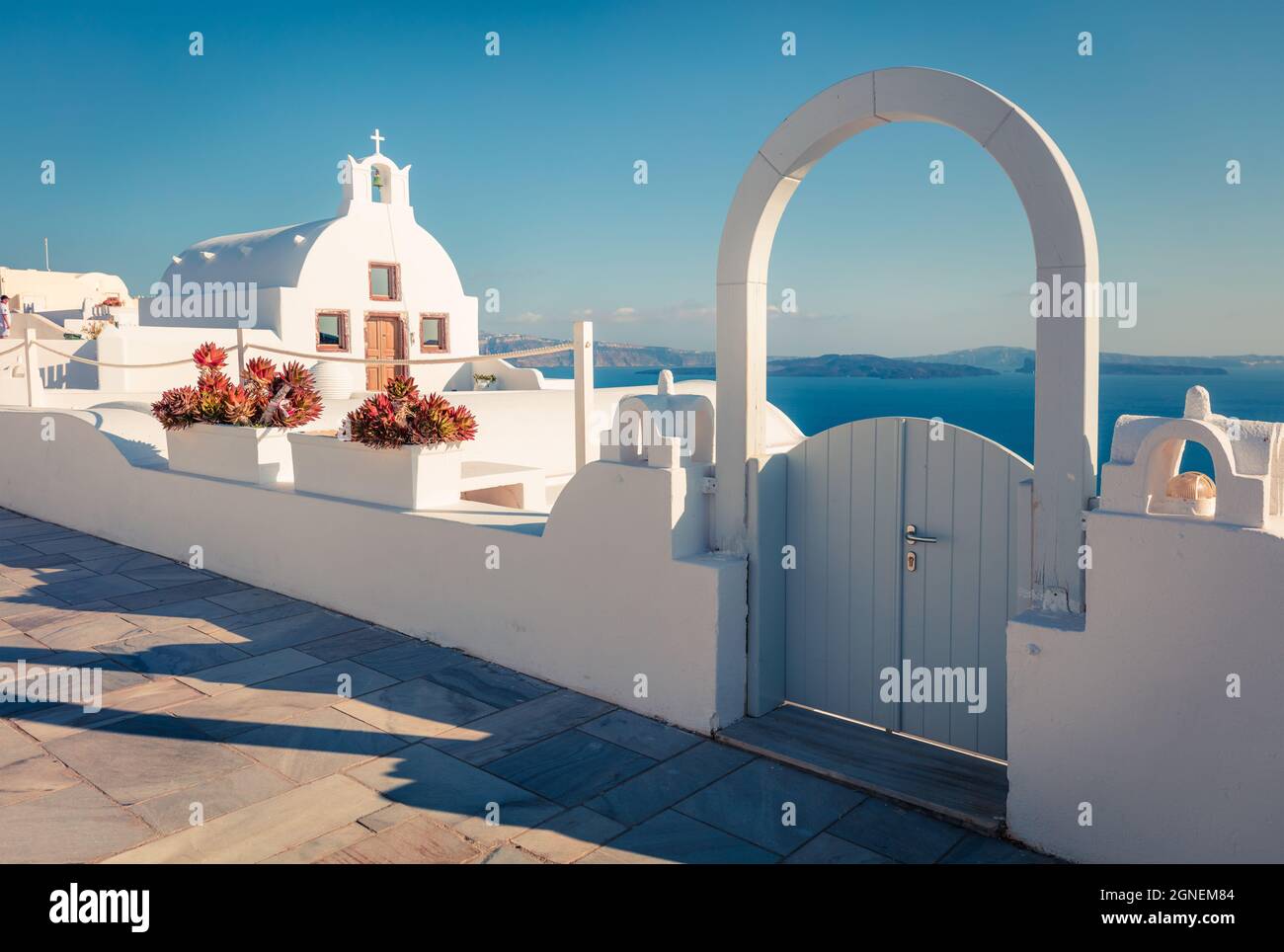 Stunning morning view of Santorini island. Gorgeous spring scene of the ...