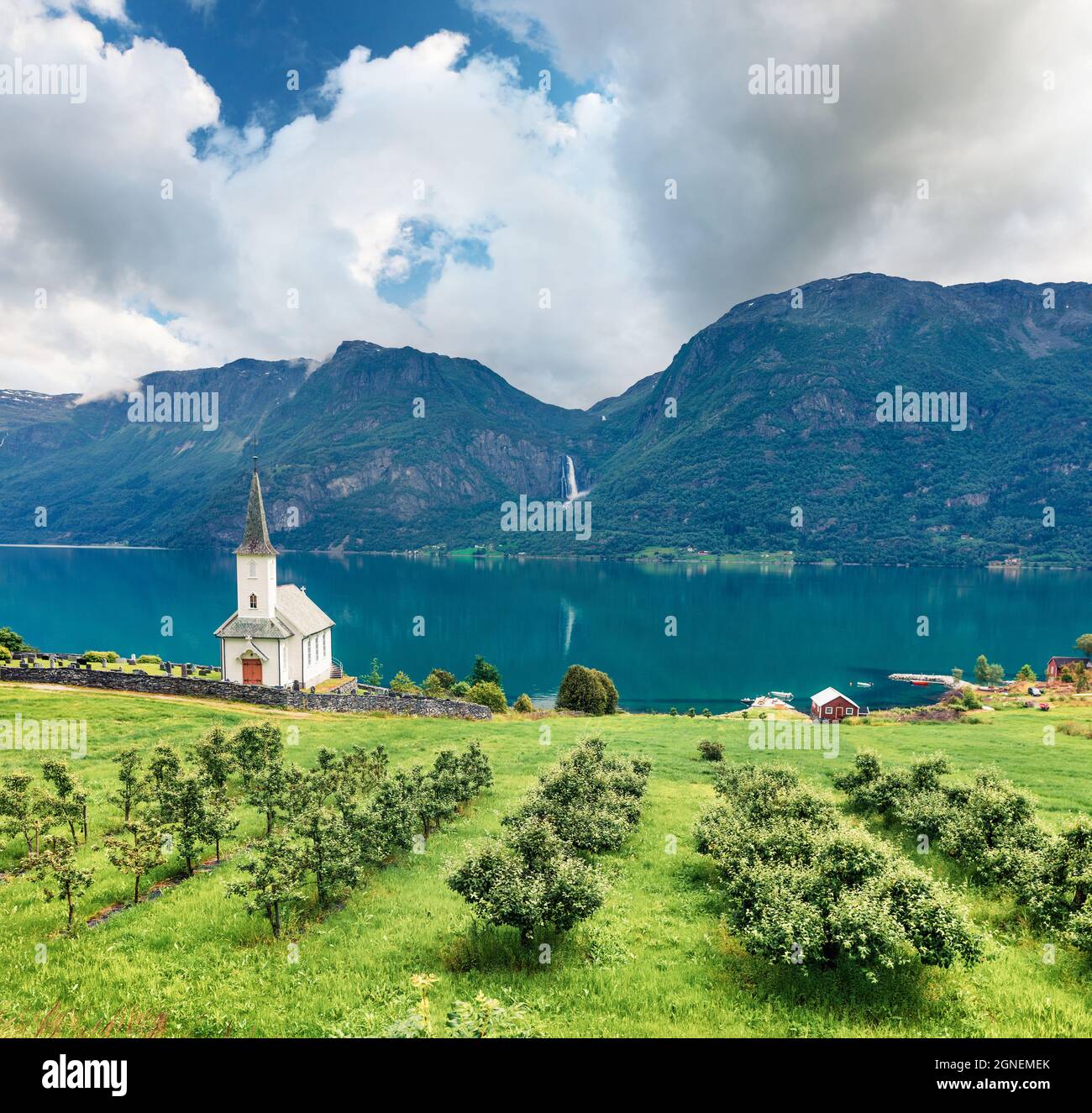 Gorgeous summer view of Nes Church, parish church in Luster ...