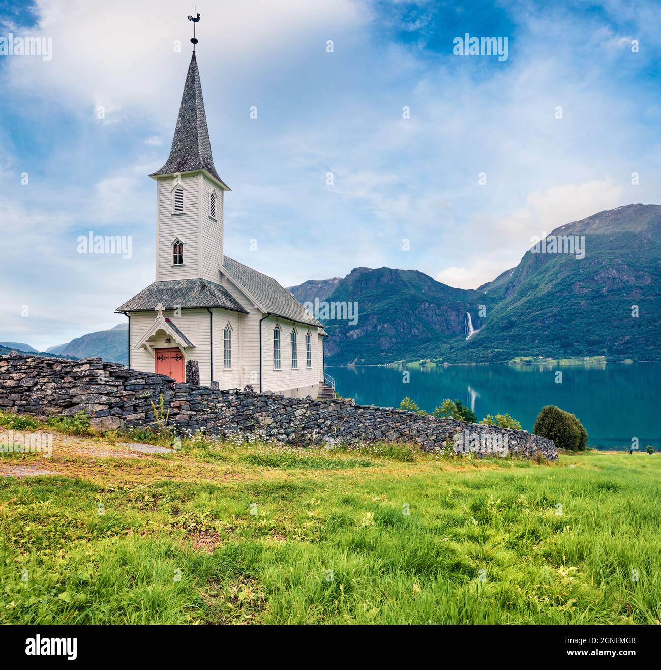Wonderful summer view of Nes Church, parish church in Luster ...