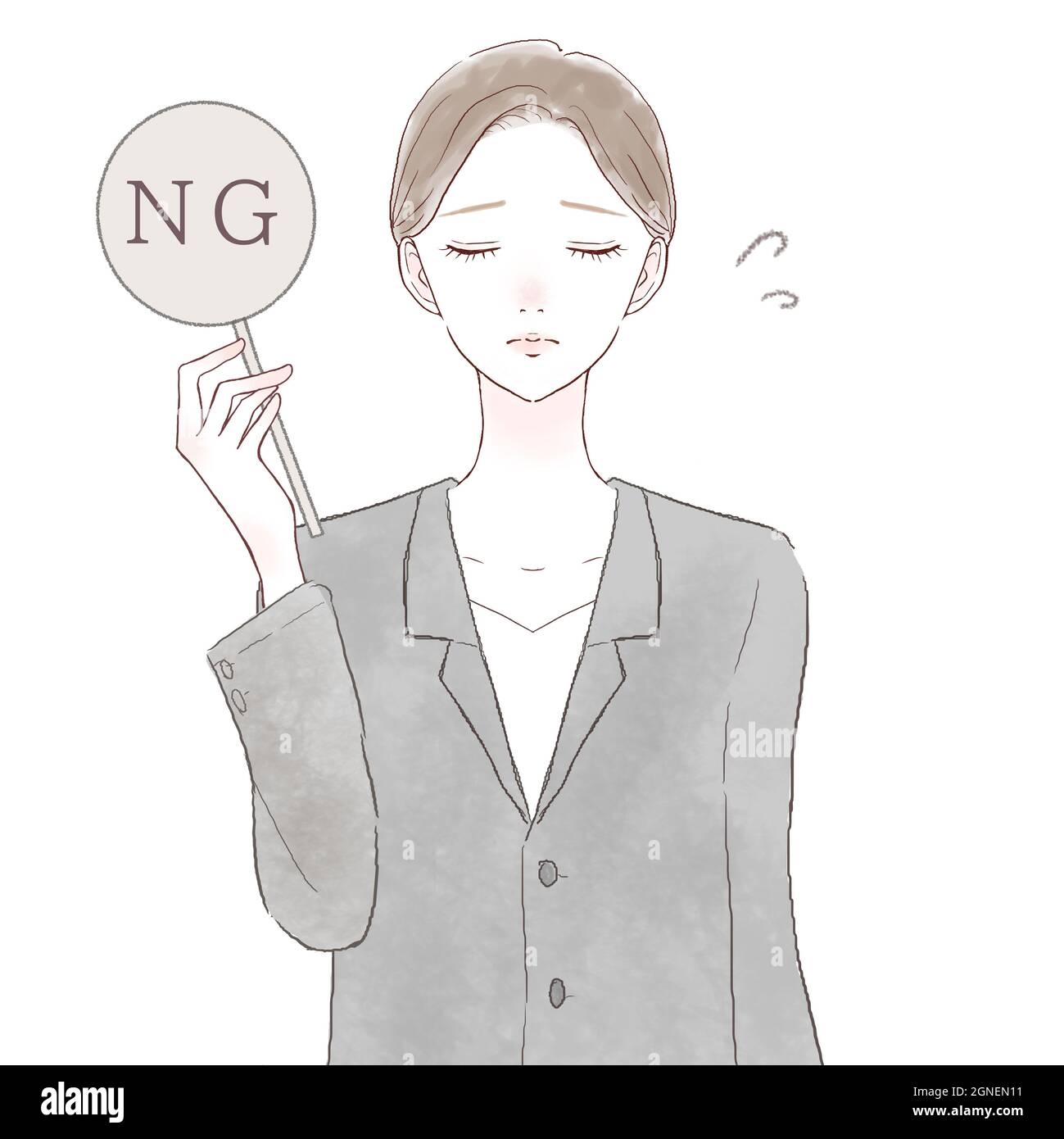 Woman in suit with NG sign. On white background Stock Photo - Alamy