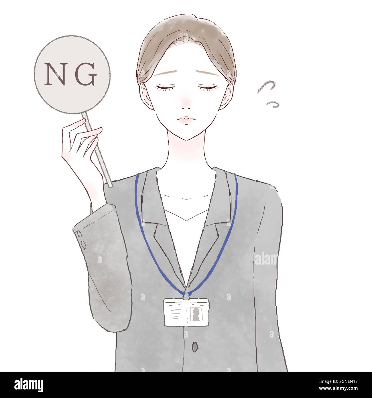 Woman in suit with NG sign. On white background Stock Photo - Alamy