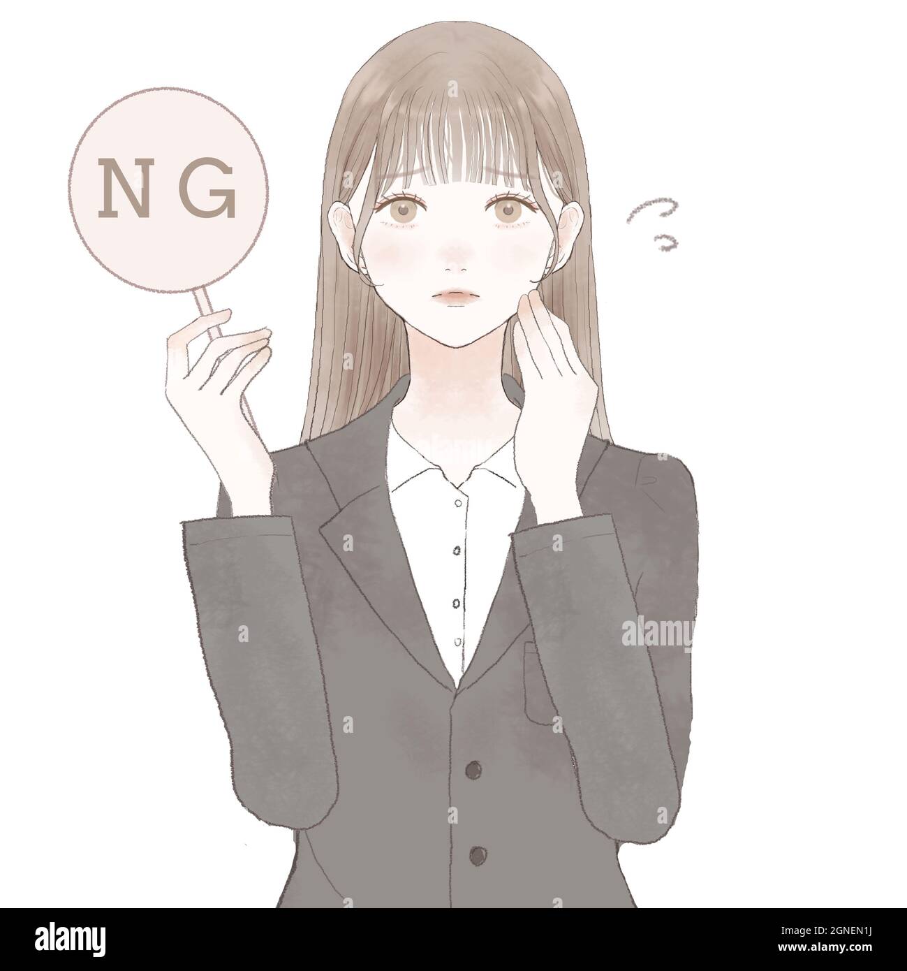 Woman in suit with NG sign. On white background Stock Photo - Alamy