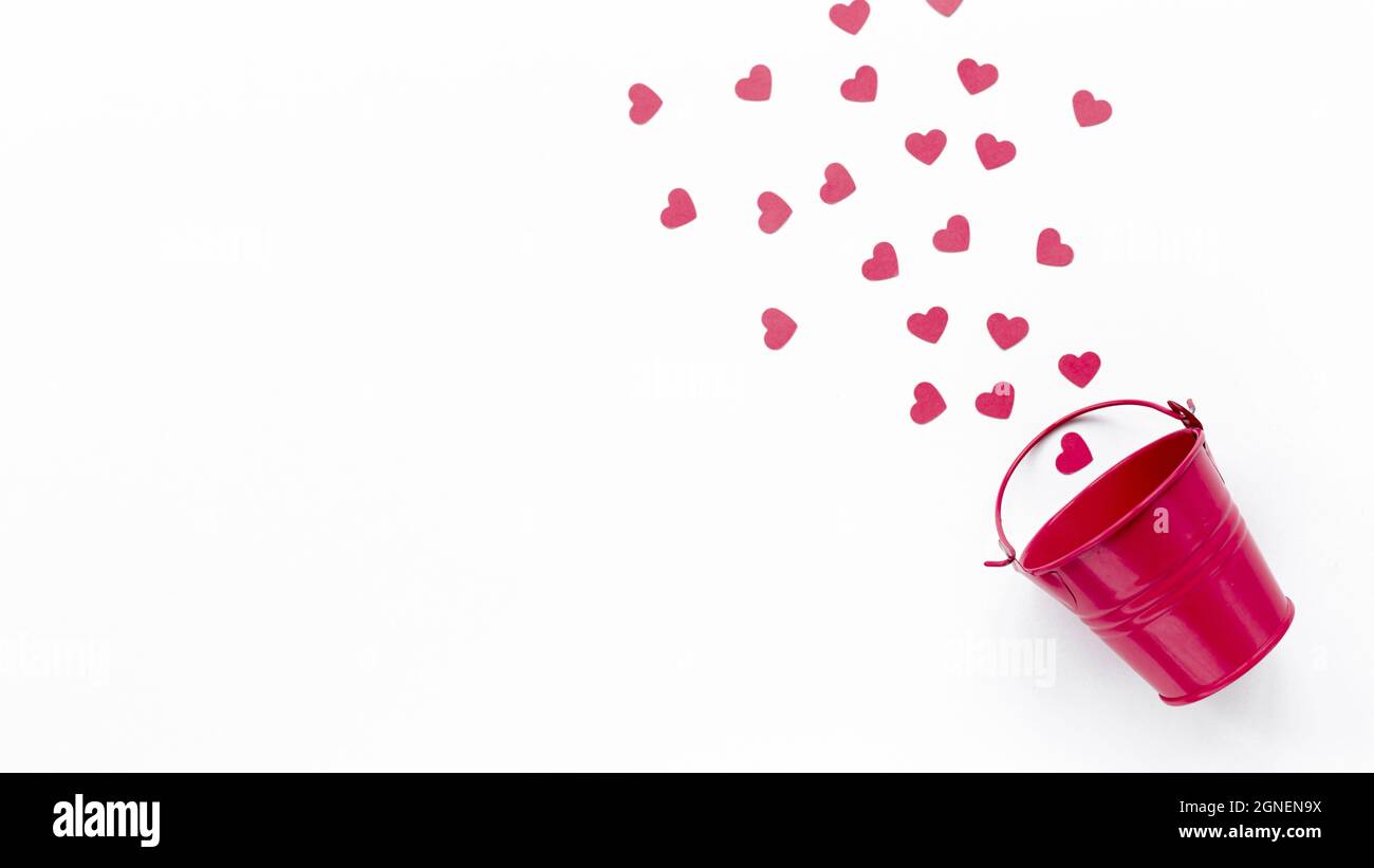 flat lay bucket with hearts copy space. High quality and resolution ...