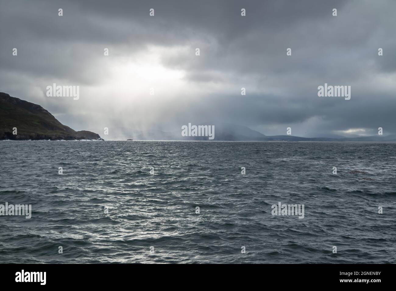 Rain storm and sun above Lough Swilly and Lenan Bay in County Donegal ...