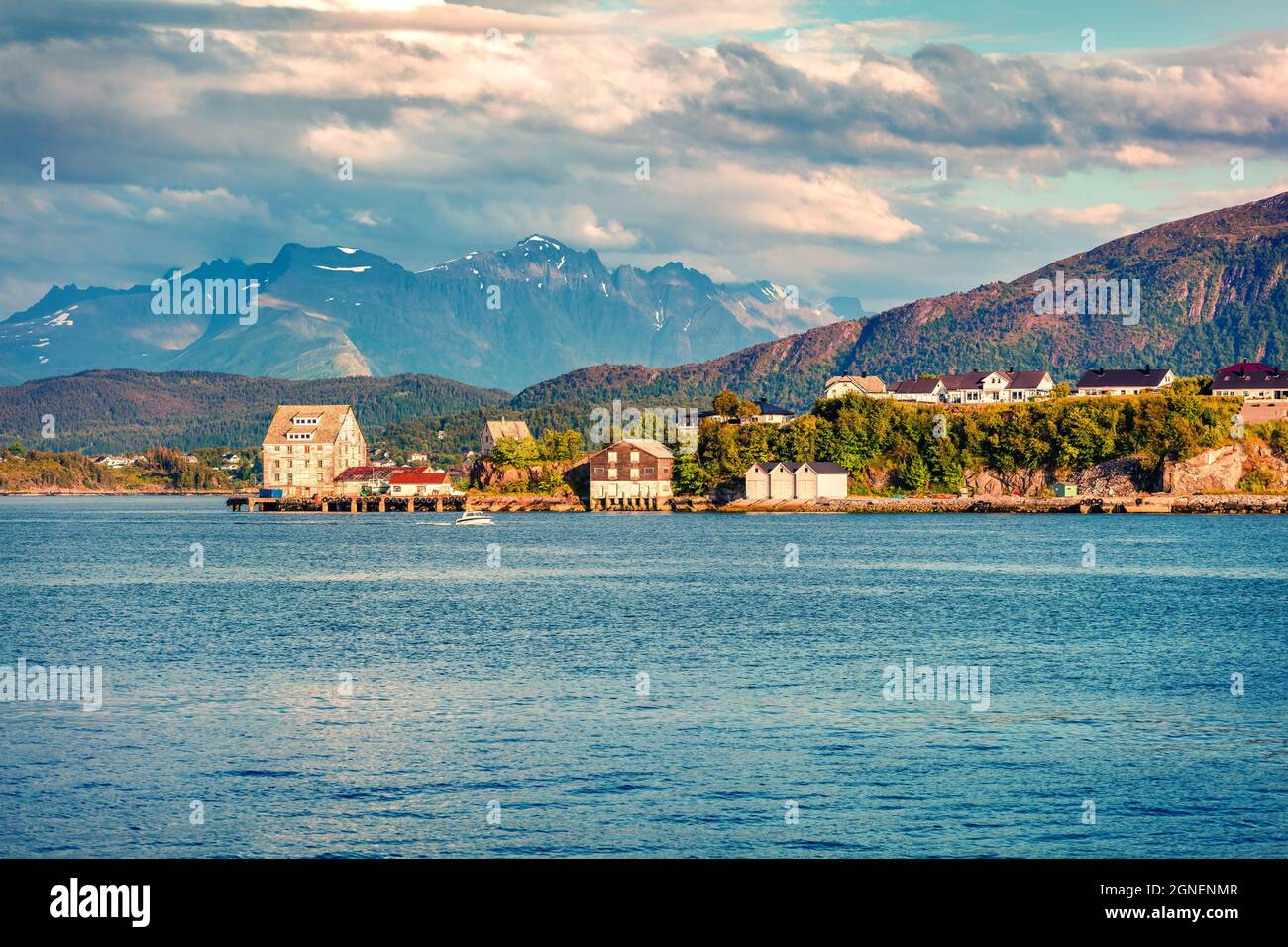 Suburbs of Alesund port town on the west coast of Norway, at the ...