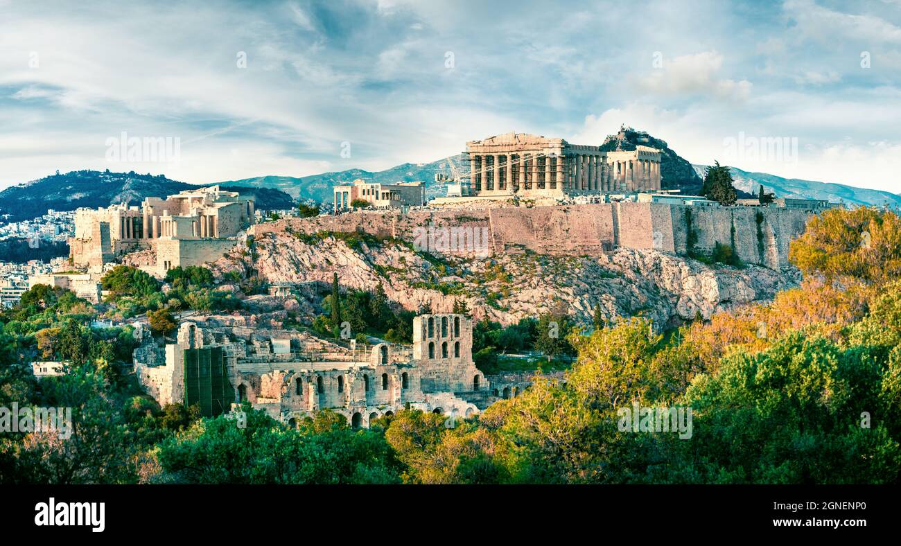 Amazing spring view of Parthenon, former temple, on the Athenian ...