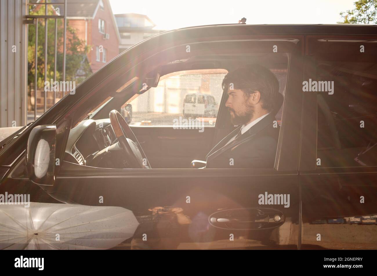 businessmen Driving a car trip luxury lifestyle success service rich ...