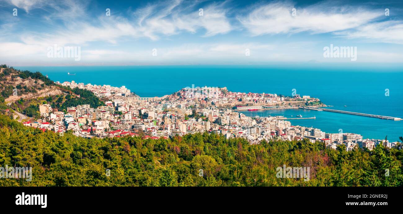 Bird's-eye view of Kavala city, the principal seaport of eastern ...