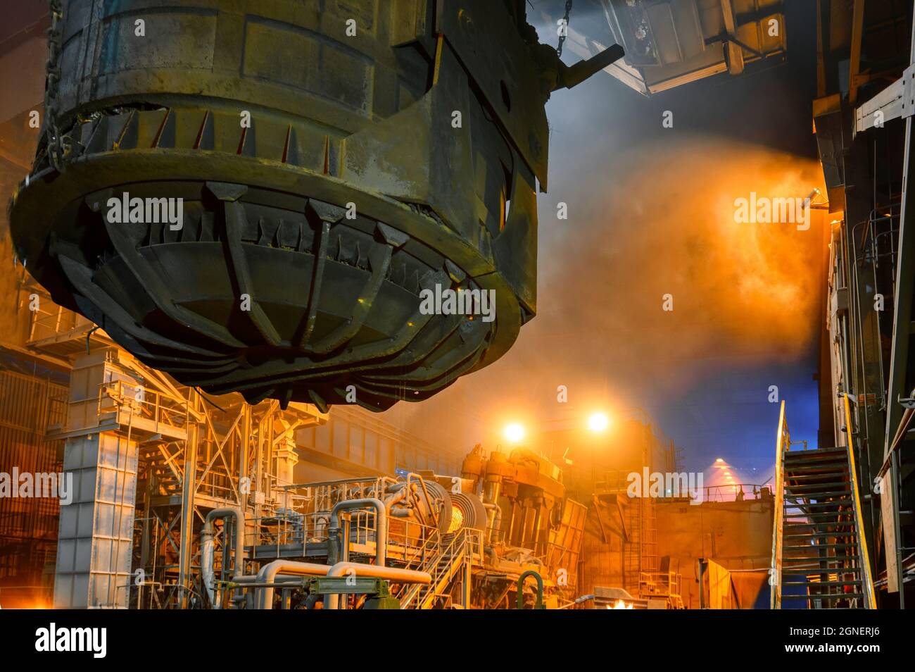 Scrap metal ladle before being discharged into steelmaking furnace ...