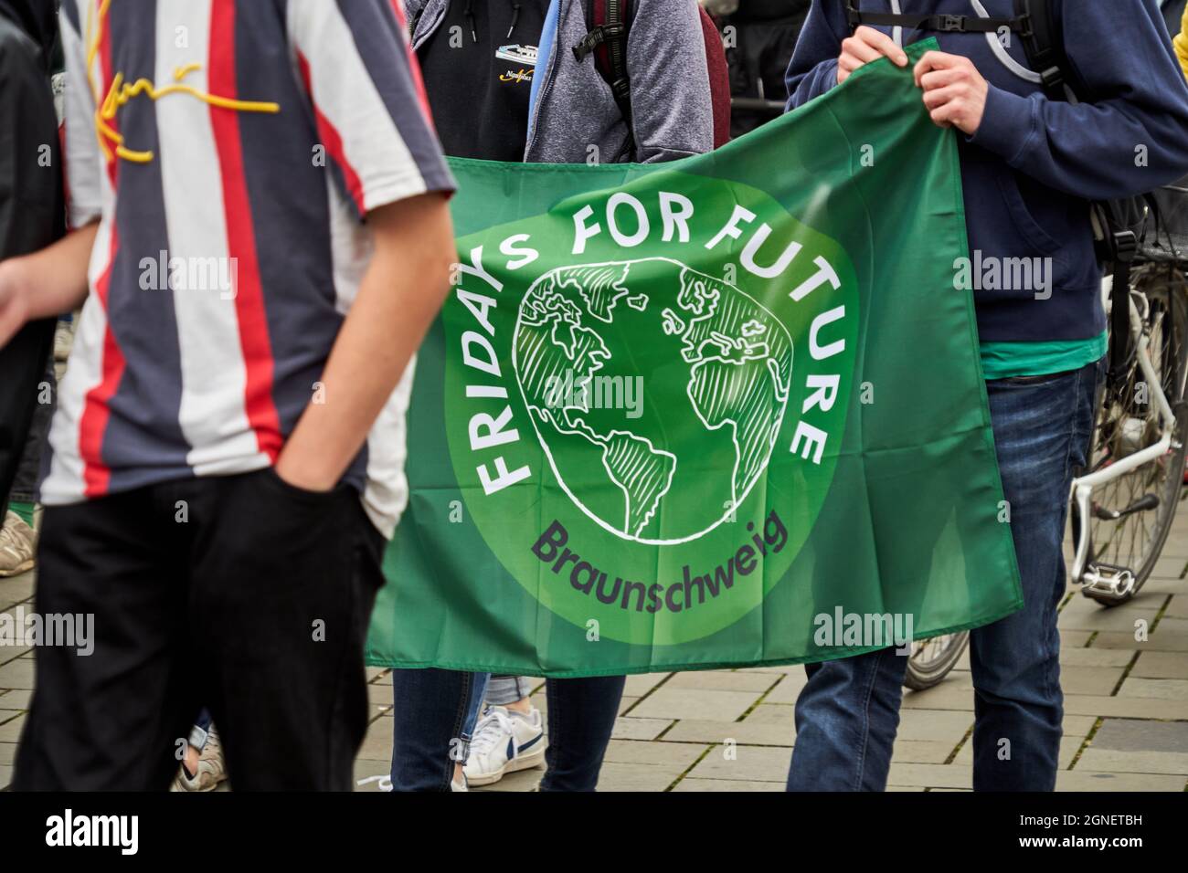 Braunschweig, Germany, September 24. 2021: Green flag of the Fridays ...
