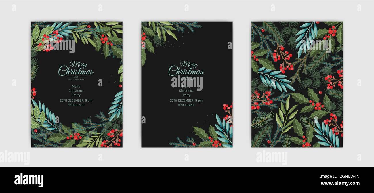 Vector Christmas Cards Set. Holiday Party Card Templates Design Stock ...
