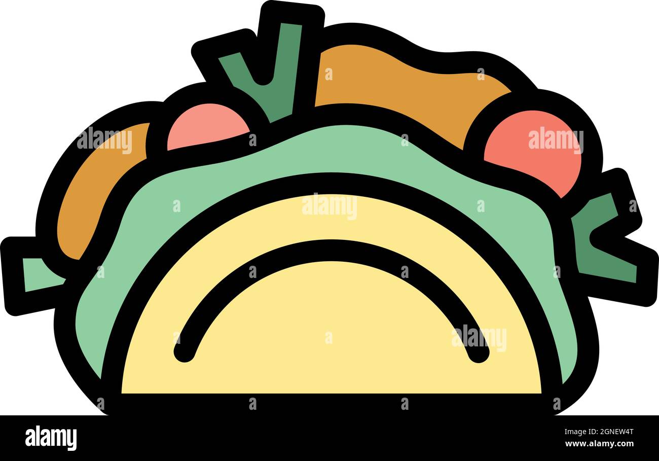 Traditional taco icon. Outline traditional taco vector icon color flat ...