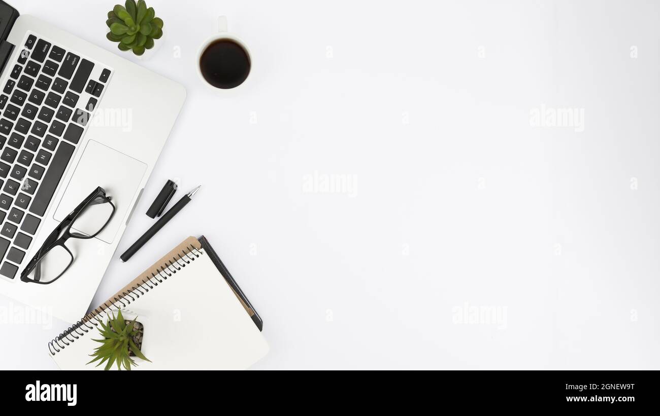 flat lay desk concept with copy space. High quality and resolution ...