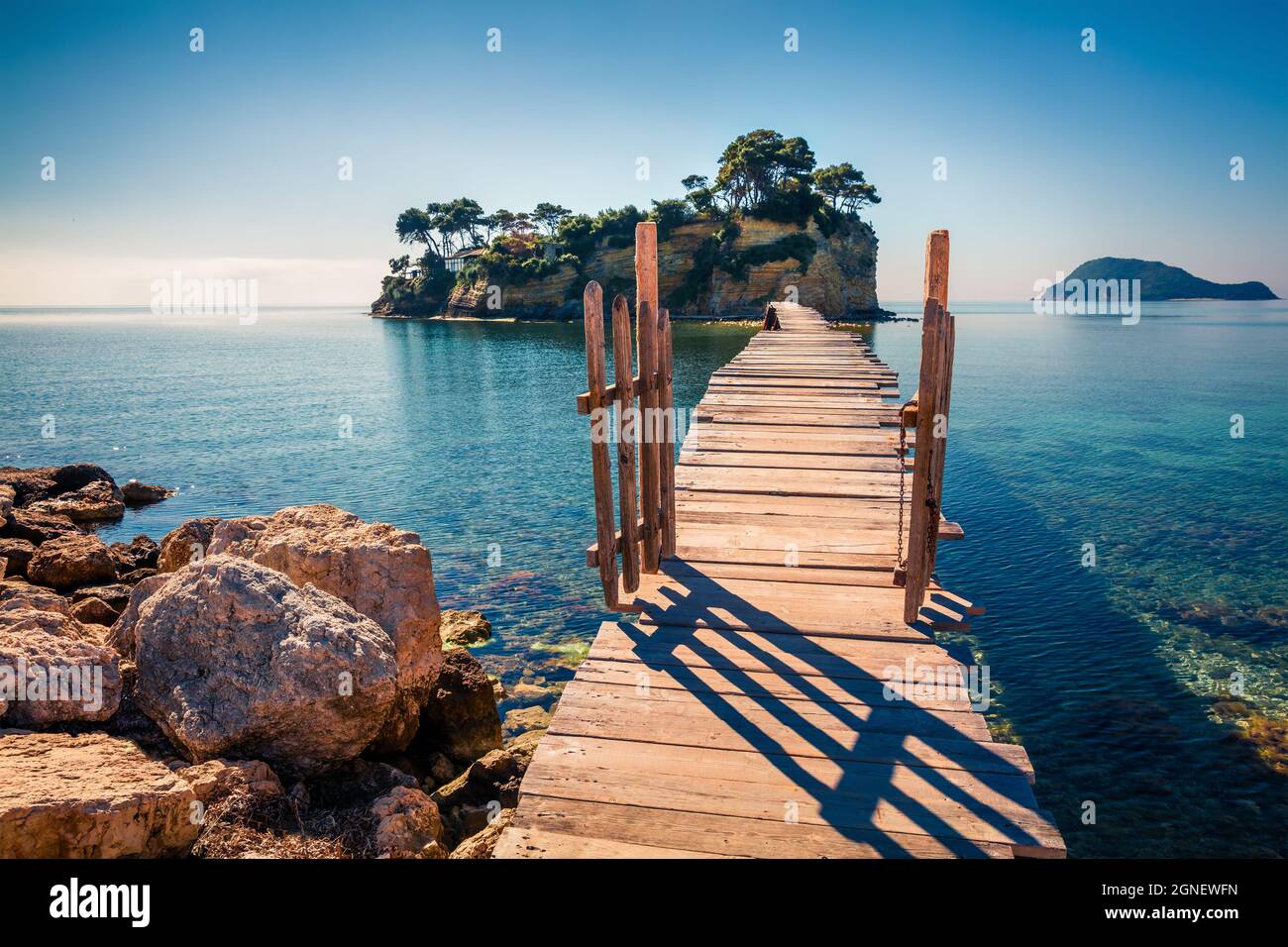 Bright spring view of the Cameo Island. Picturesque morning scene on ...