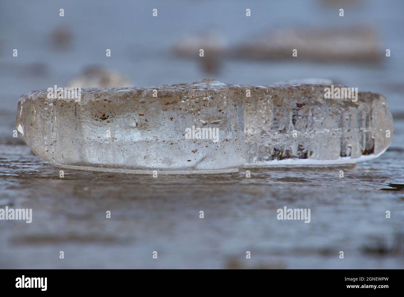 Side view of ice block laying on ice surface, selective focus Stock ...