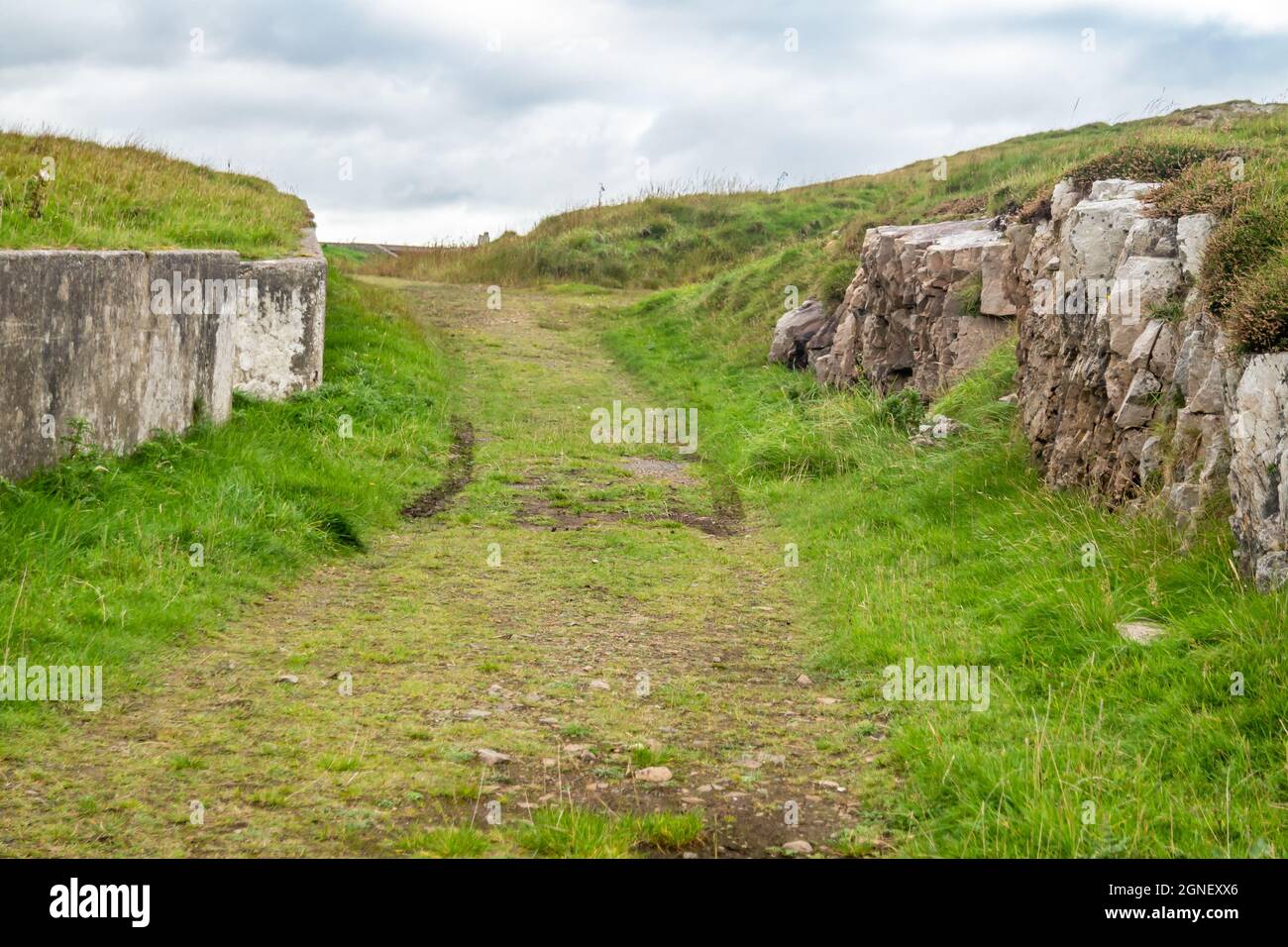The ruins of Lenan Head fort at the north coast of County Donegal ...