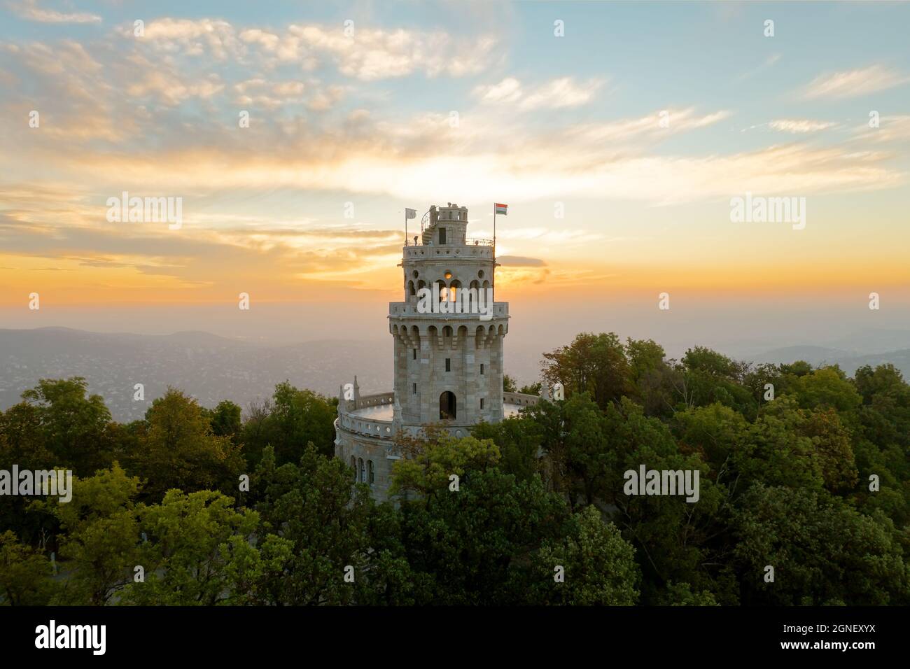 Erzsebet lookout tower in Budapest Normafa hill. Famous attraction in ...