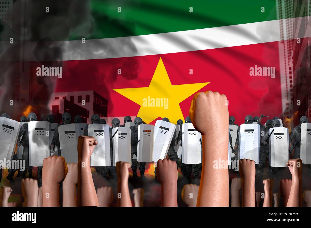 Protest in Suriname - police swat stand against the protestors crowd on ...