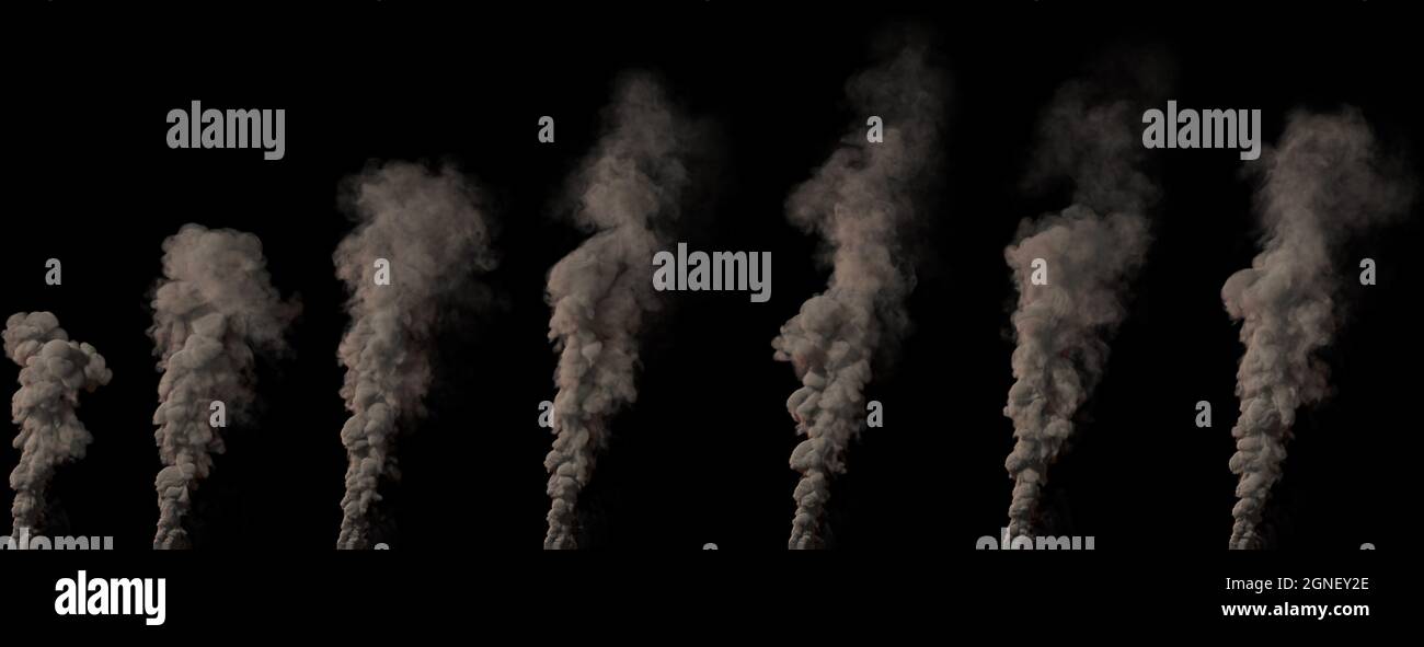 large column of toxic smoke on black isolated. industrial 3D ...