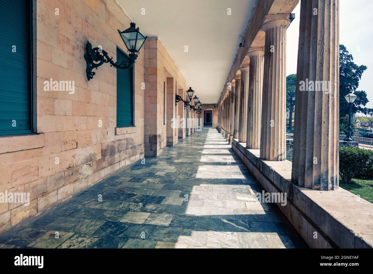 Nice view inside of arch of Museum of Asian Art, Corfu Town, capital of ...