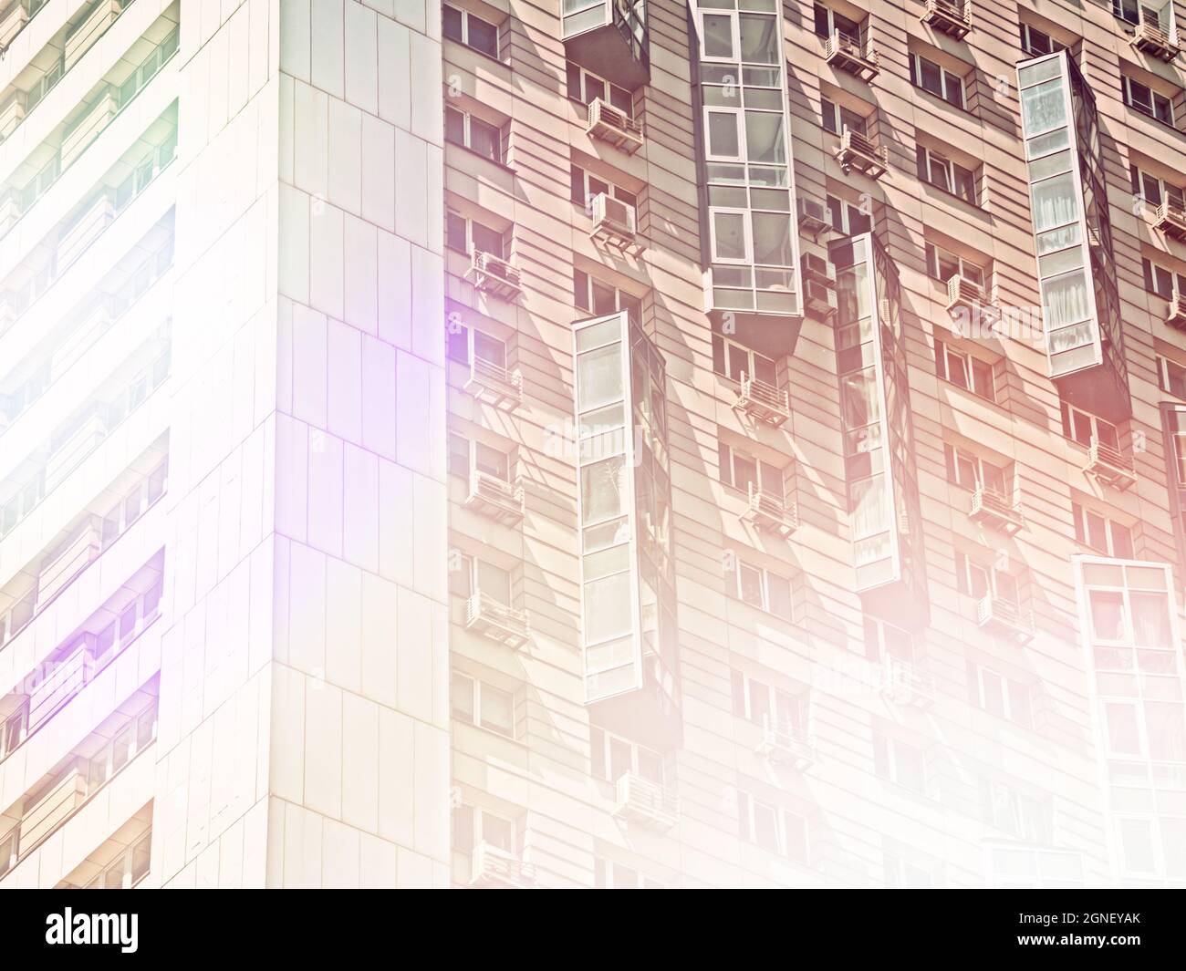 Detail of a modern high-rise apartment building. Typical city ...