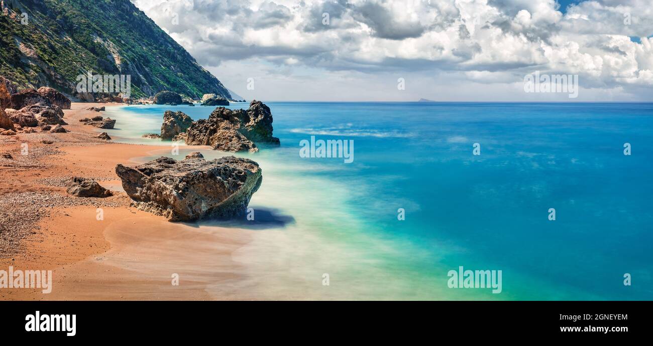 Panoramic spring view of Kavalikefta beach. Captivating morning ...