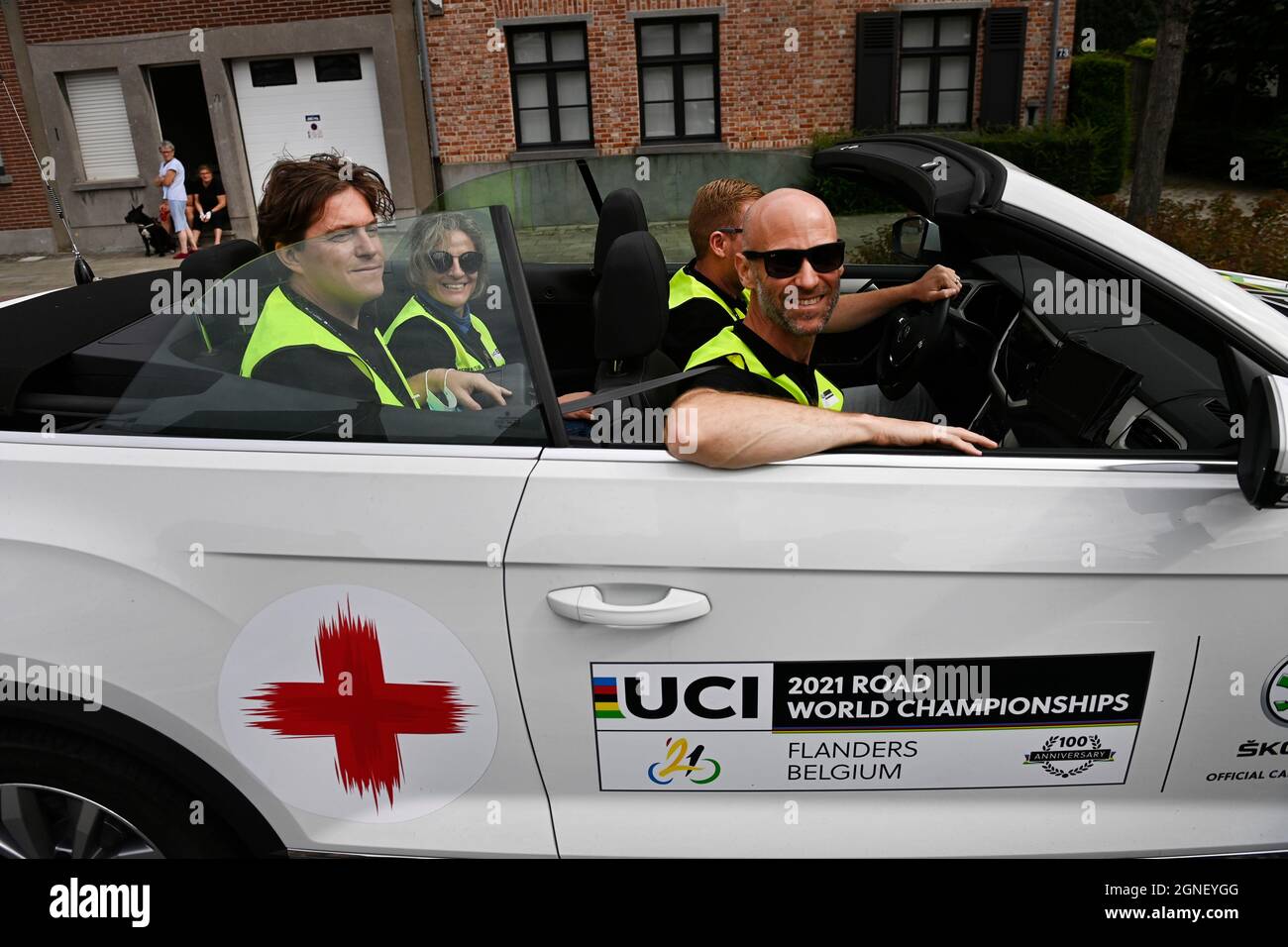 Illustration picture shows the medical car during the women elite road ...